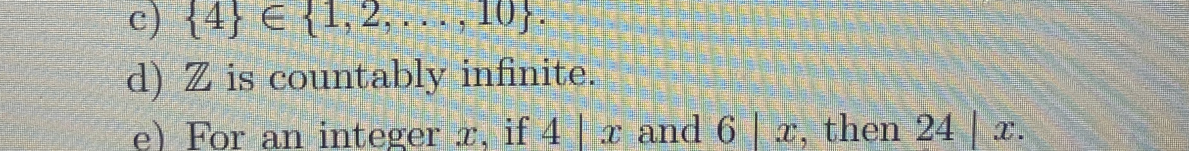 Solved d) Z ﻿is countably infinite.Answer thus true or | Chegg.com