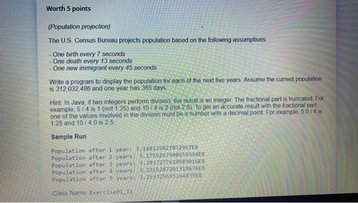 Solved Worth 5 points (Population projection) The US Census | Chegg.com
