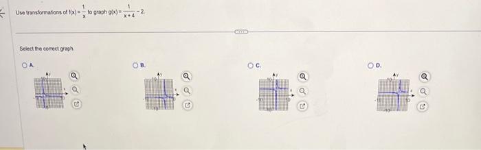 Solved Use transformations of f(x)=x1 to graph g(x)=x+41−2 | Chegg.com
