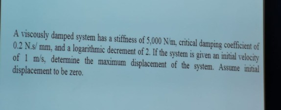 Solved A viscously damped system has a stiffness of 5,000 | Chegg.com