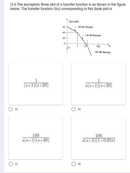 Solved Q.4. The asymptotic Bode plot of a transfer function | Chegg.com