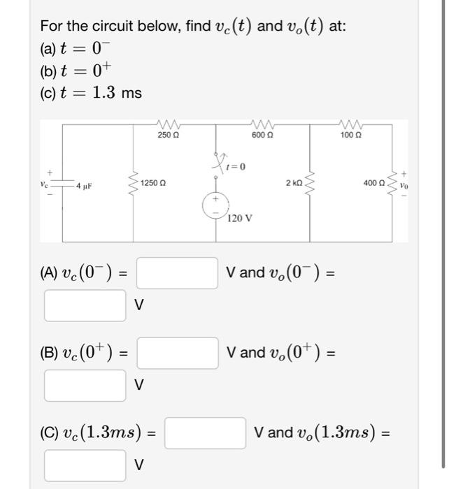 For the circuit below, find vc(t) and vo(t) at: (a) | Chegg.com