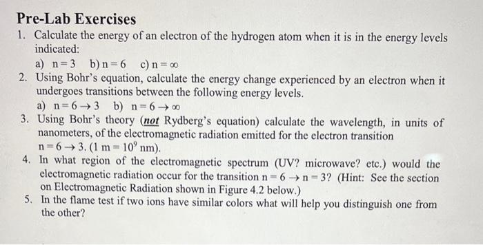 Solved Pre-Lab Exercises 1. Calculate the energy of an | Chegg.com