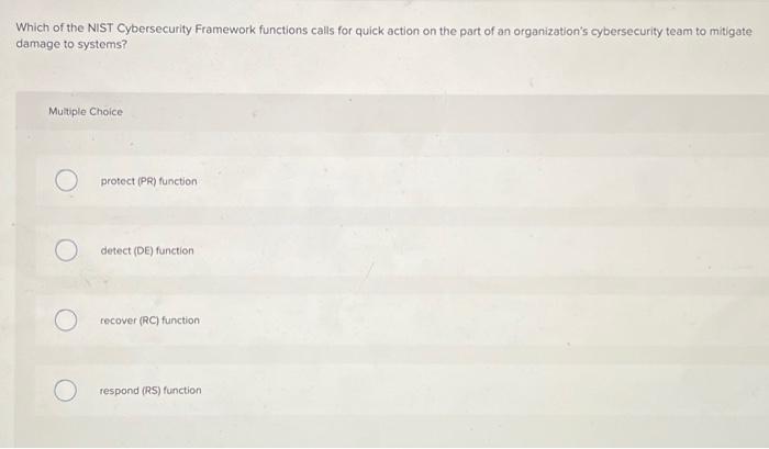 Solved Which of the NIST Cybersecurity Framework functions | Chegg.com