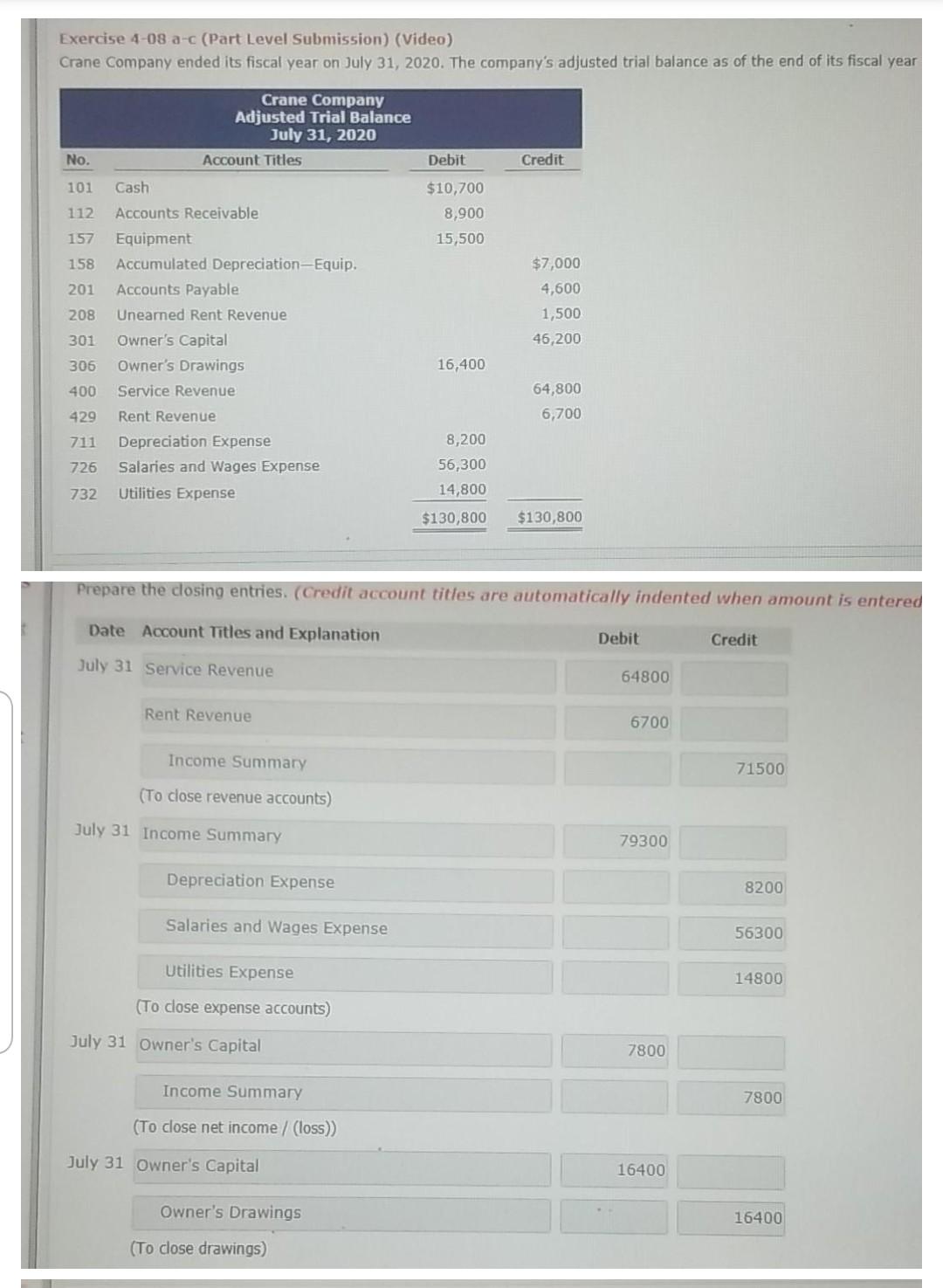 Solved Exercise 4-08 a-c (Part Level Submission) (Video) | Chegg.com