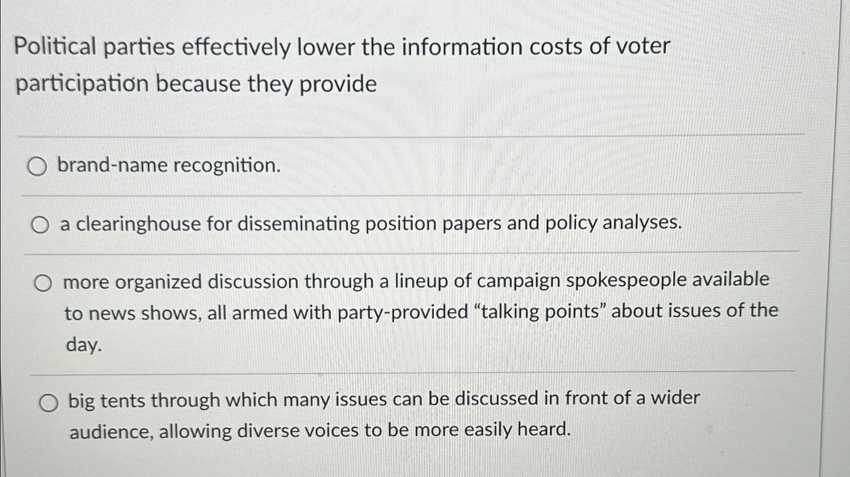 Solved Political parties effectively lower the information | Chegg.com