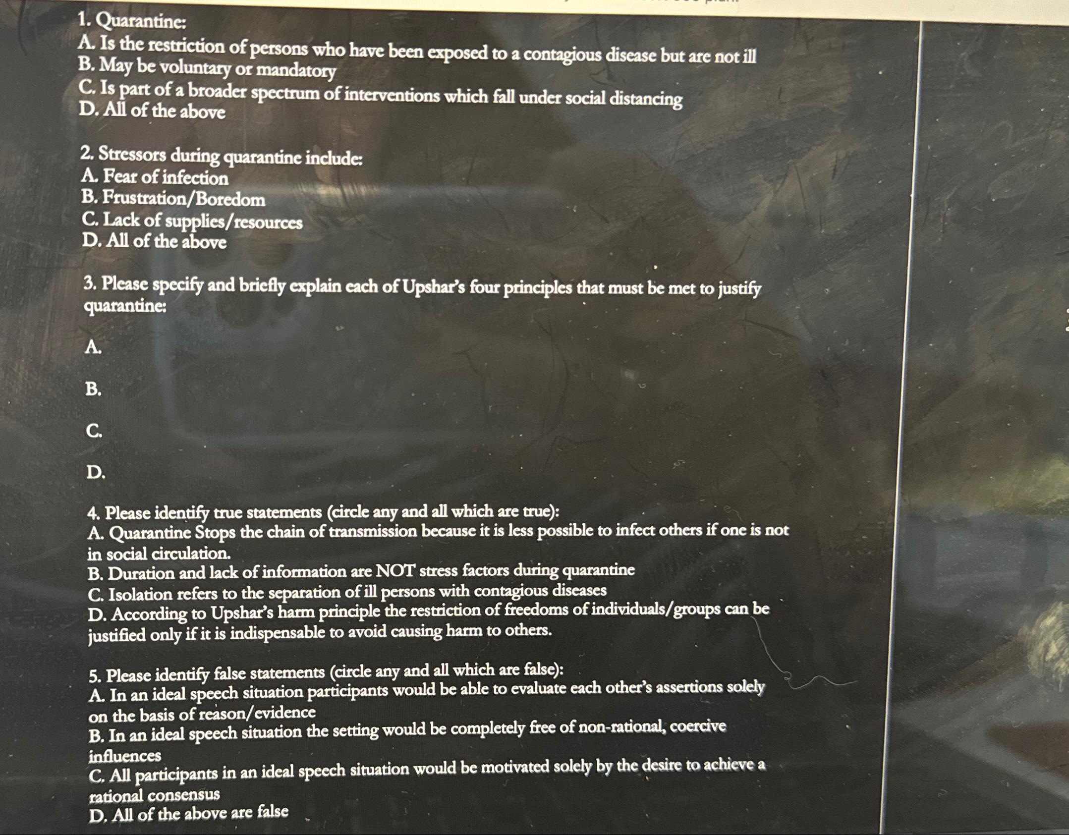 Solved Quarantine:A. ﻿Is the restriction of persons who have | Chegg.com