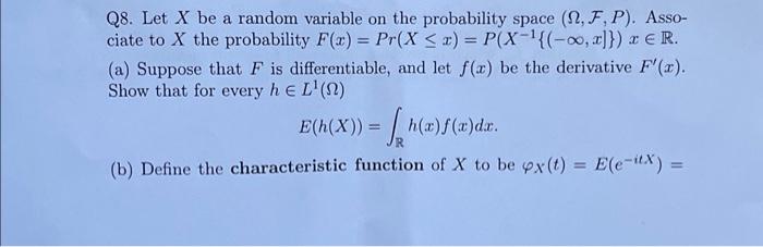 Solved Q8. Let X be a random variable on the probability | Chegg.com
