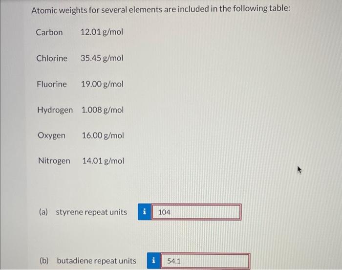 Solved Atomic weights for several elements are included in | Chegg.com