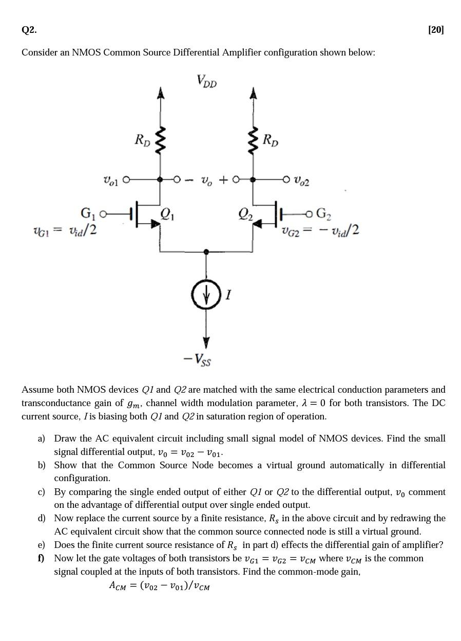 Solved Q2. [20] Consider an NMOS Common Source Differential | Chegg.com