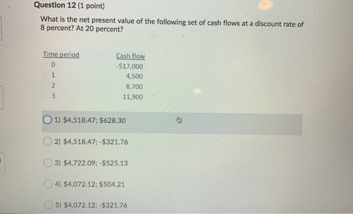 Solved Question 12 (1 point) What is the net present value | Chegg.com