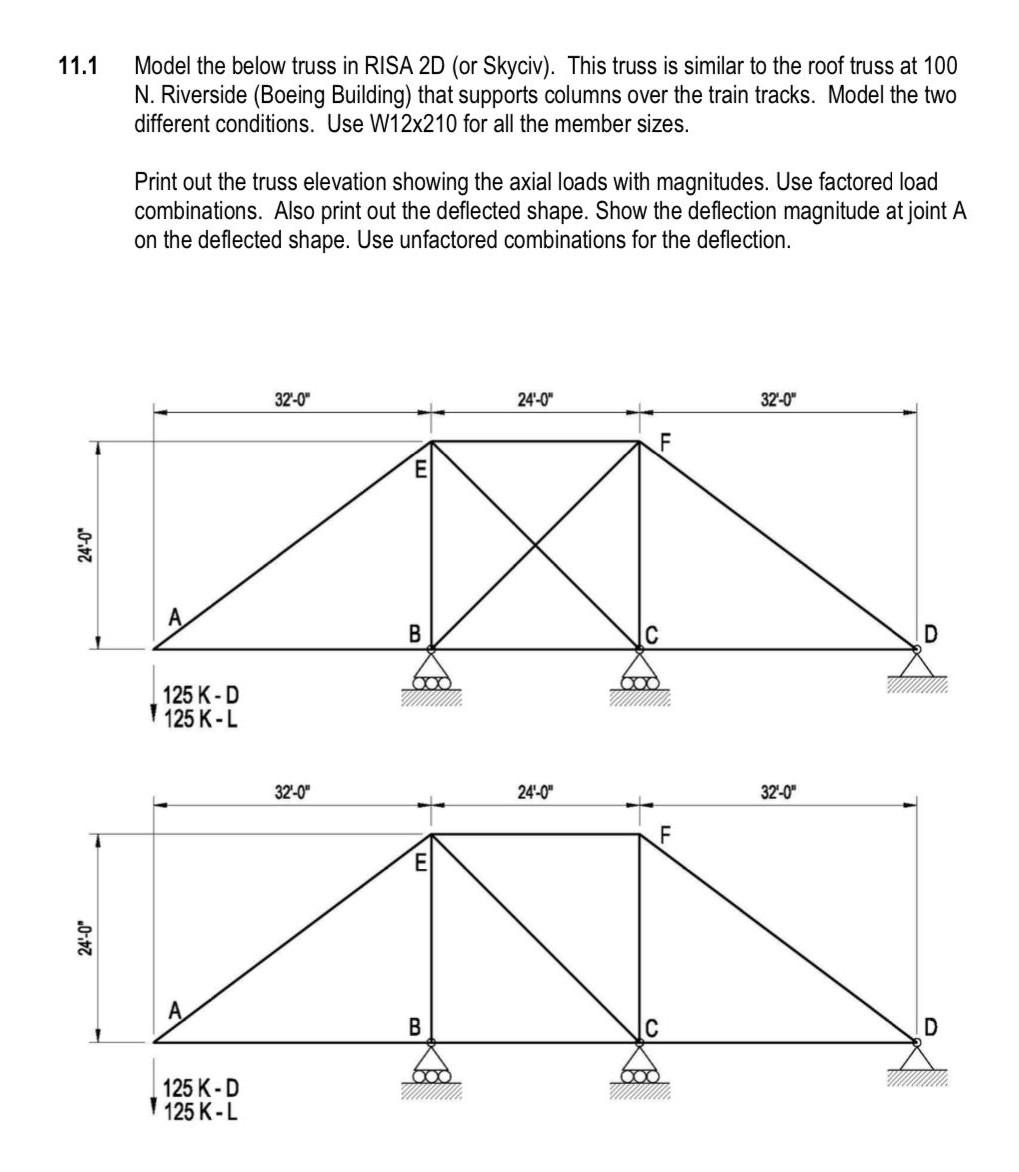 Solved 1.1 Model the below truss in RISA 2D (or Skyciv). | Chegg.com