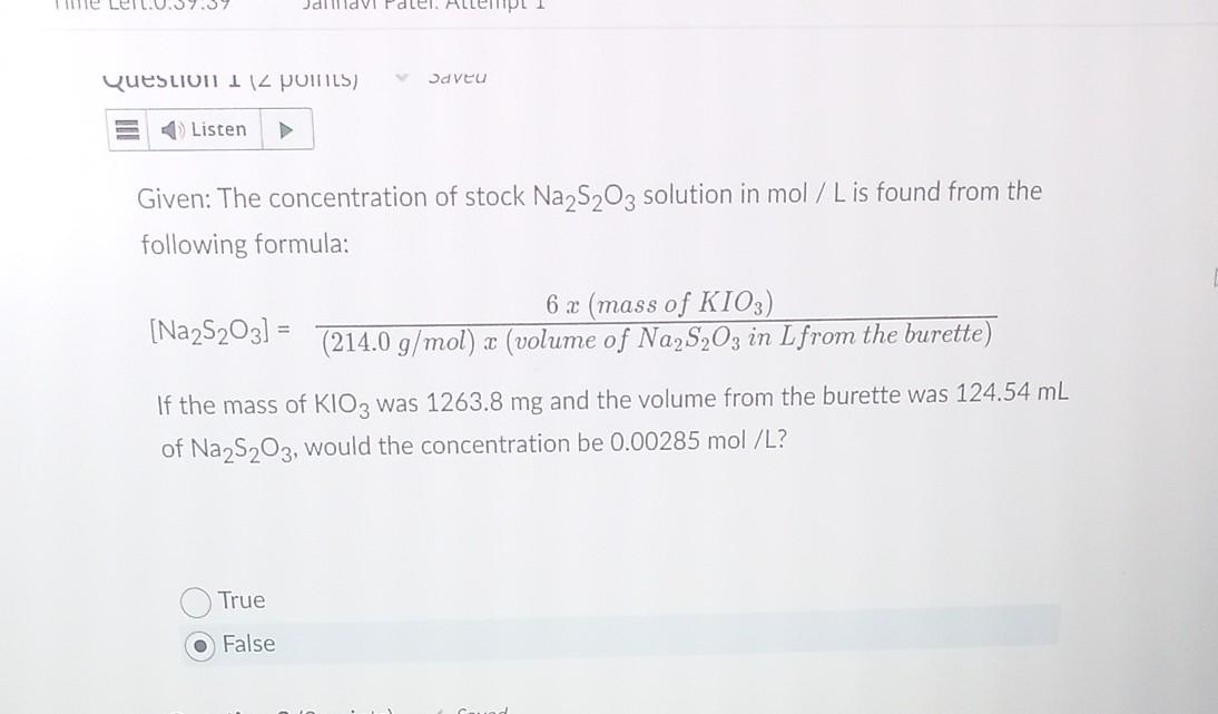 Solved Given: The concentration of stock Na2 S2O3 solution | Chegg.com