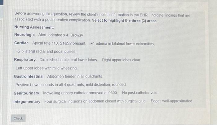Solved Before answering this question, review the client's | Chegg.com