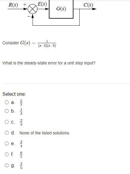 Solved R(S) Consider G(s) Select one: O a. 7 Ob. // O c. 2/ | Chegg.com