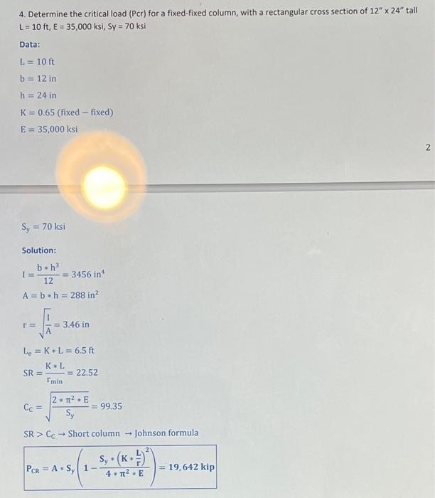 Solved 4. Determine the critical load (Pcr) for a | Chegg.com
