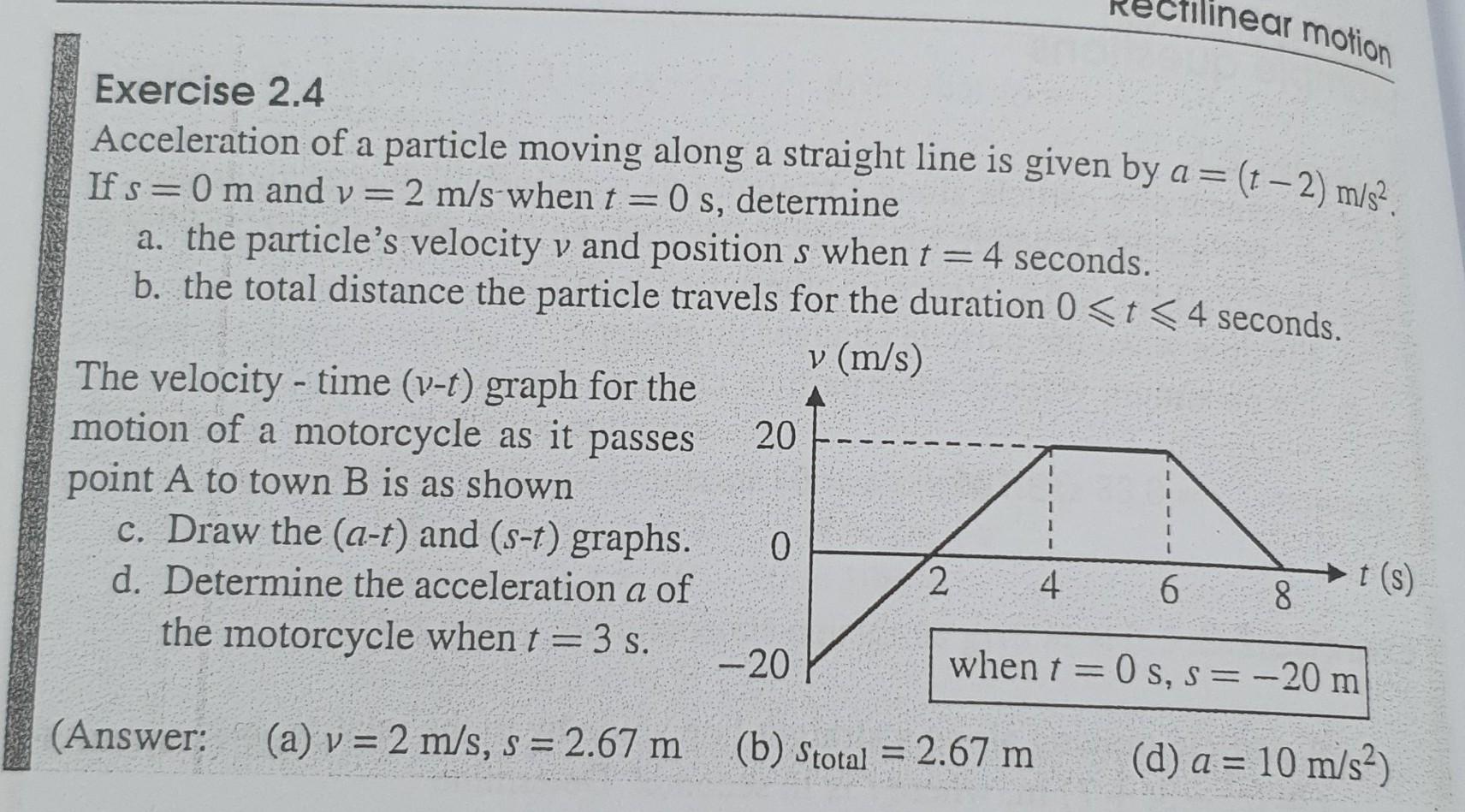 Solved Exercise 2.4 Acceleration of a particle moving along | Chegg.com