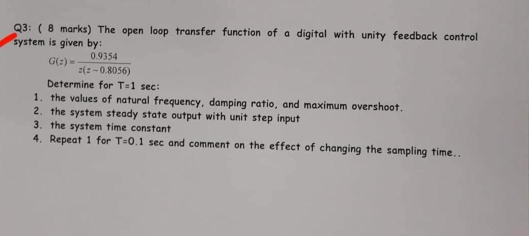 Solved Q3: ( 8 marks) The open loop transfer function of a | Chegg.com