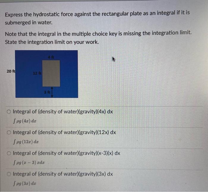 Solved Express The Hydrostatic Force Against The Rectangular