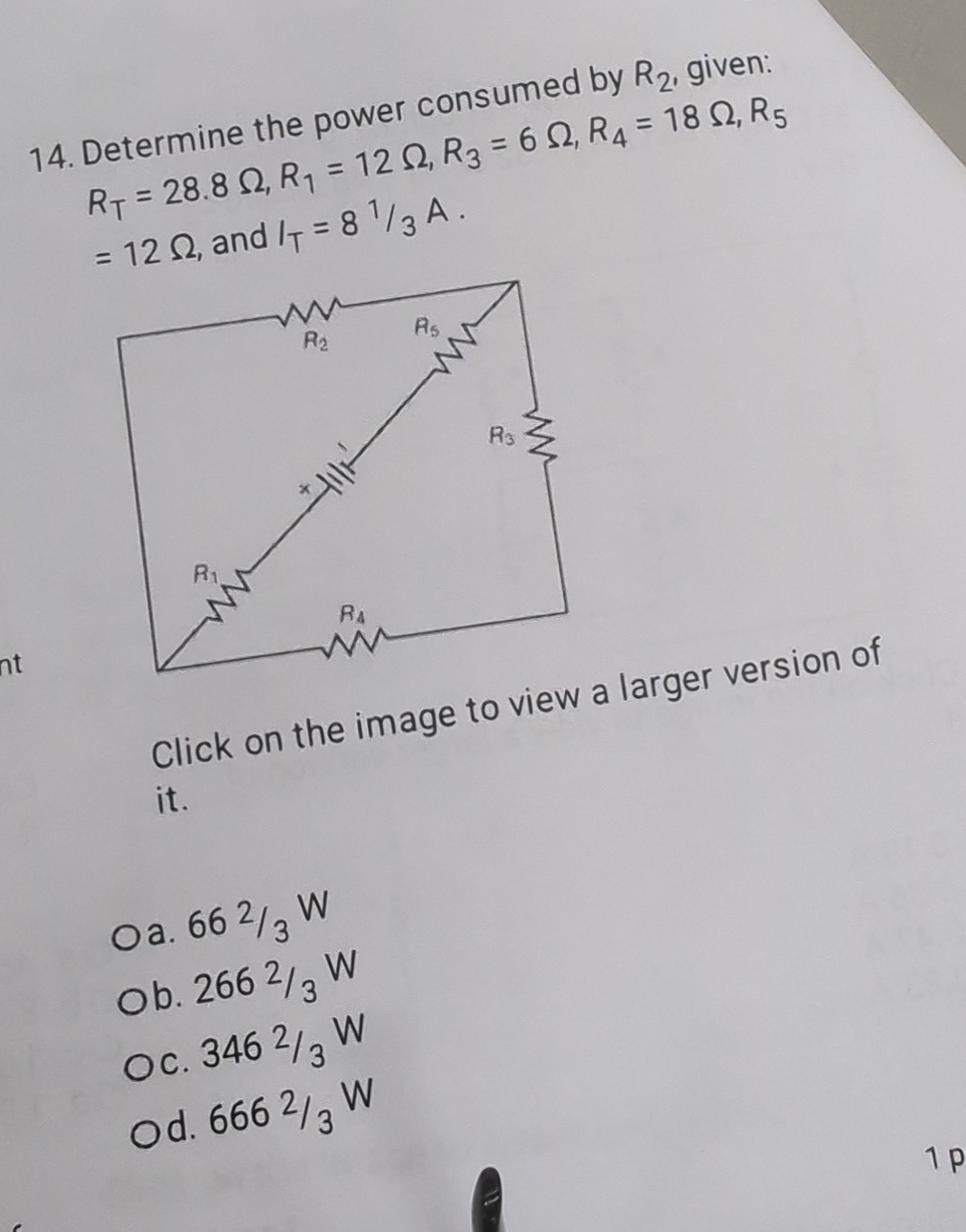 Determine the power consumed by R2, | Chegg.com