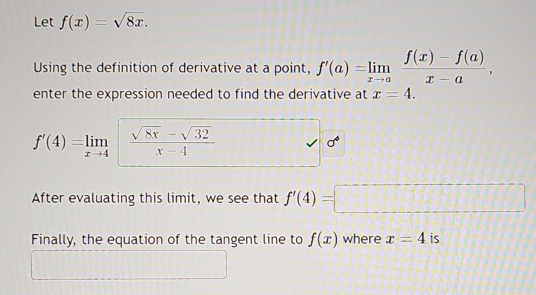 Solved Let f(x)=8x. Using the definition of derivative at a | Chegg.com