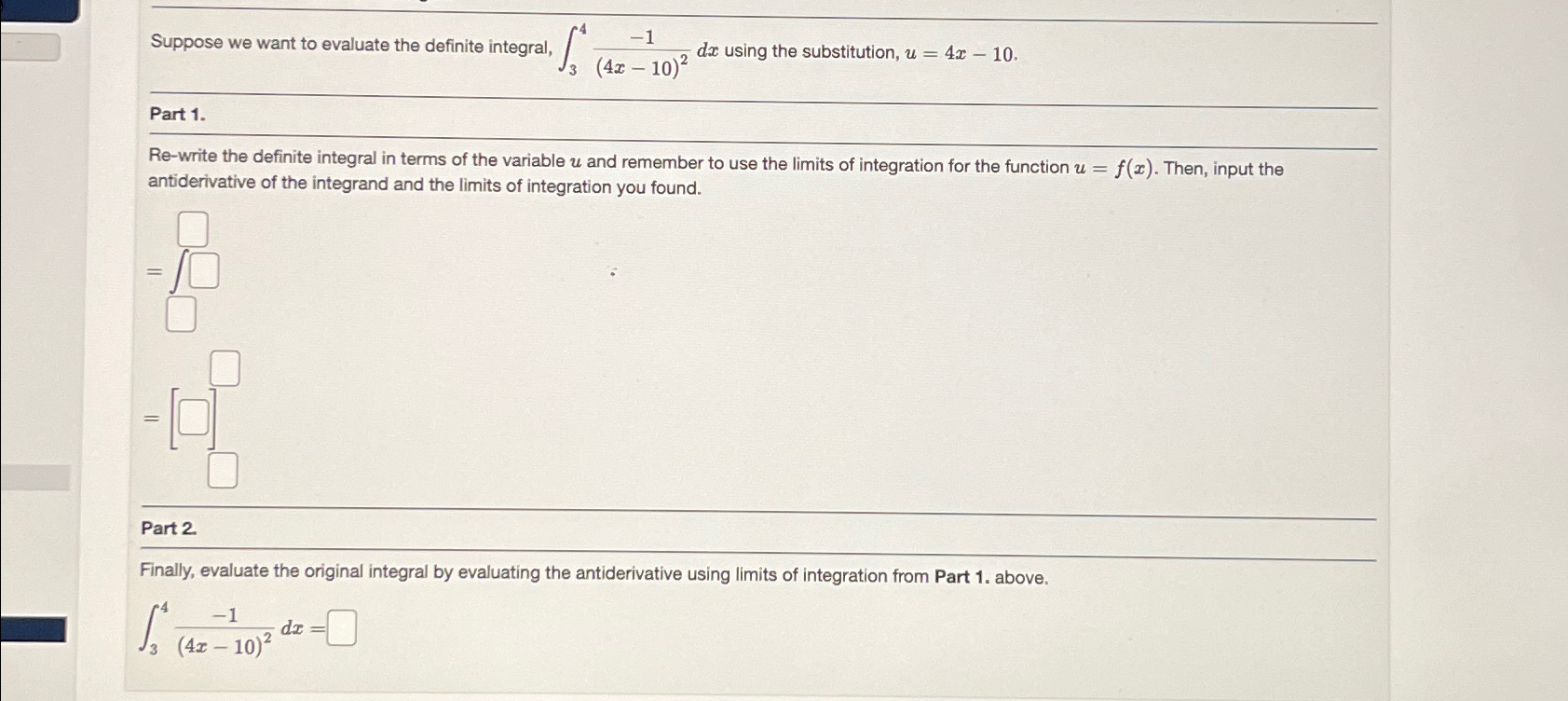 Solved Suppose we want to evaluate the definite integral, | Chegg.com