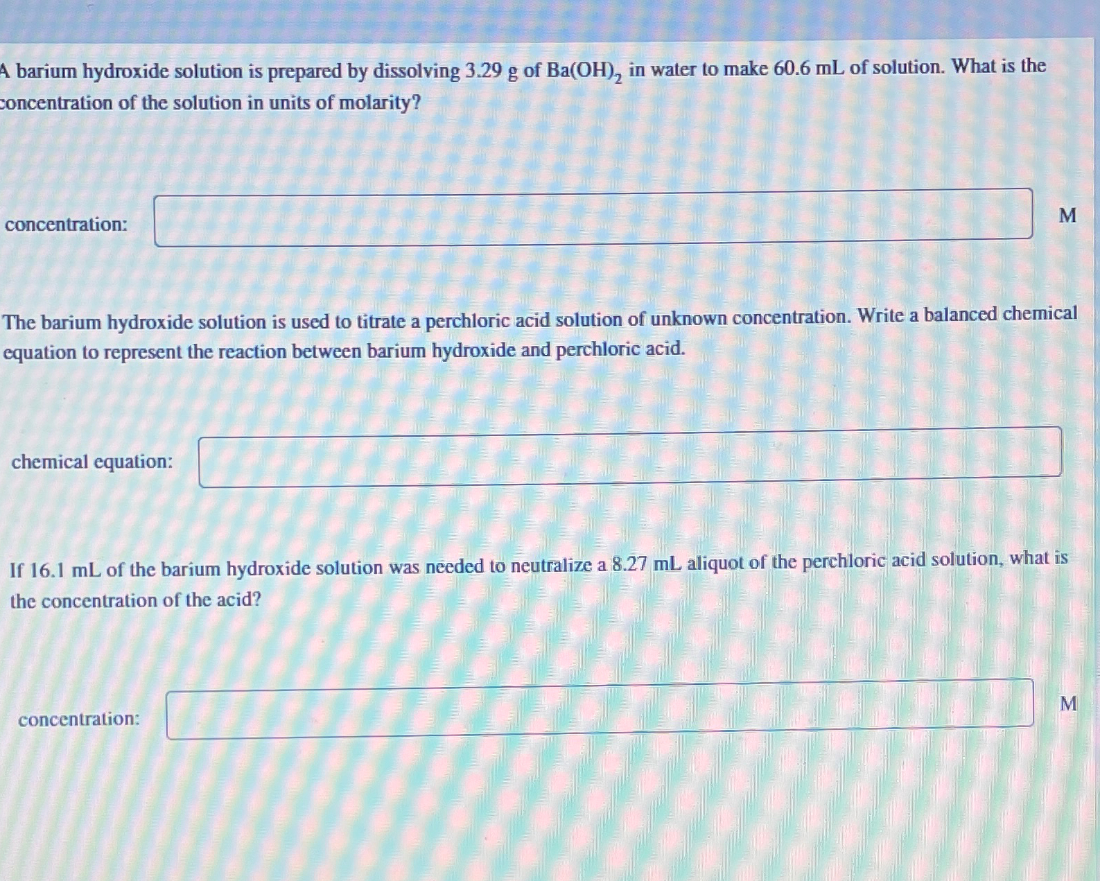 Solved A barium hydroxide solution is prepared by dissolving | Chegg.com