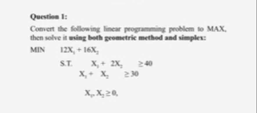 Question 1:Corvert the following linear programming | Chegg.com