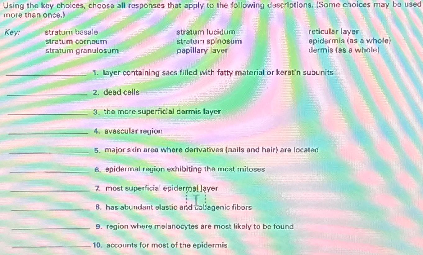 Solved Using the key choices, choose all responses that | Chegg.com