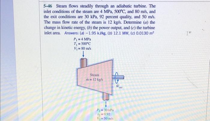 Solved 5-46 Steam flows steadily through an adiabatic | Chegg.com