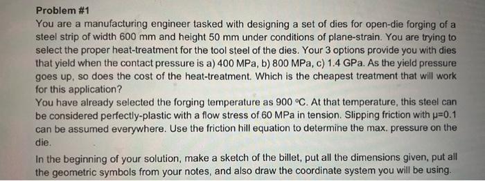 Solved Problem \#1 You are a manufacturing engineer tasked | Chegg.com
