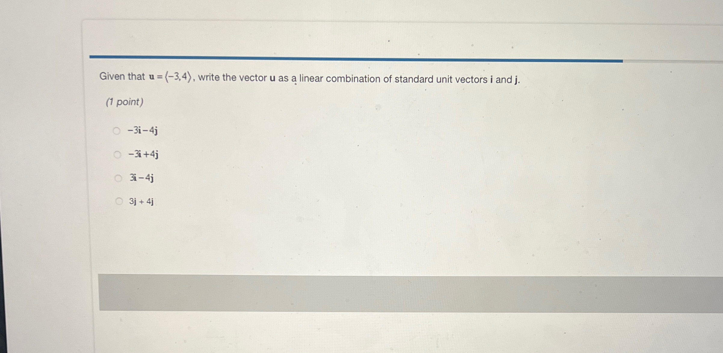 Solved Given that u=(:-3,4:), ﻿write the vector u ﻿as a | Chegg.com