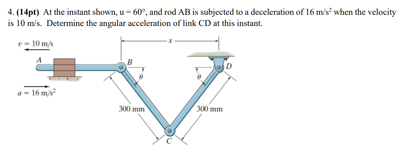 Solved (14pt) ﻿At the instant shown, u=60°, ﻿and rodAB is | Chegg.com