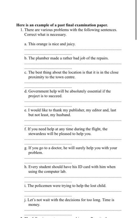 Here is an example of a past final examination paper. | Chegg.com