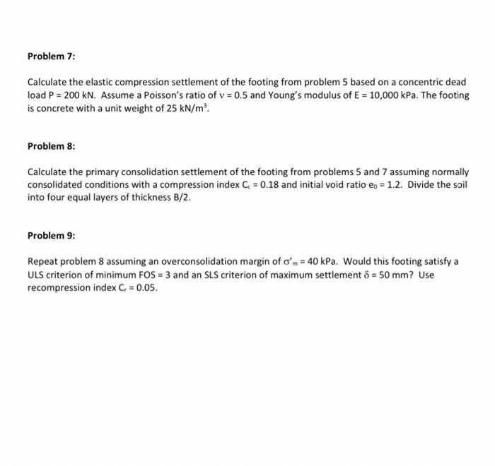 Solved Calculate the elastic compression settlement of the | Chegg.com