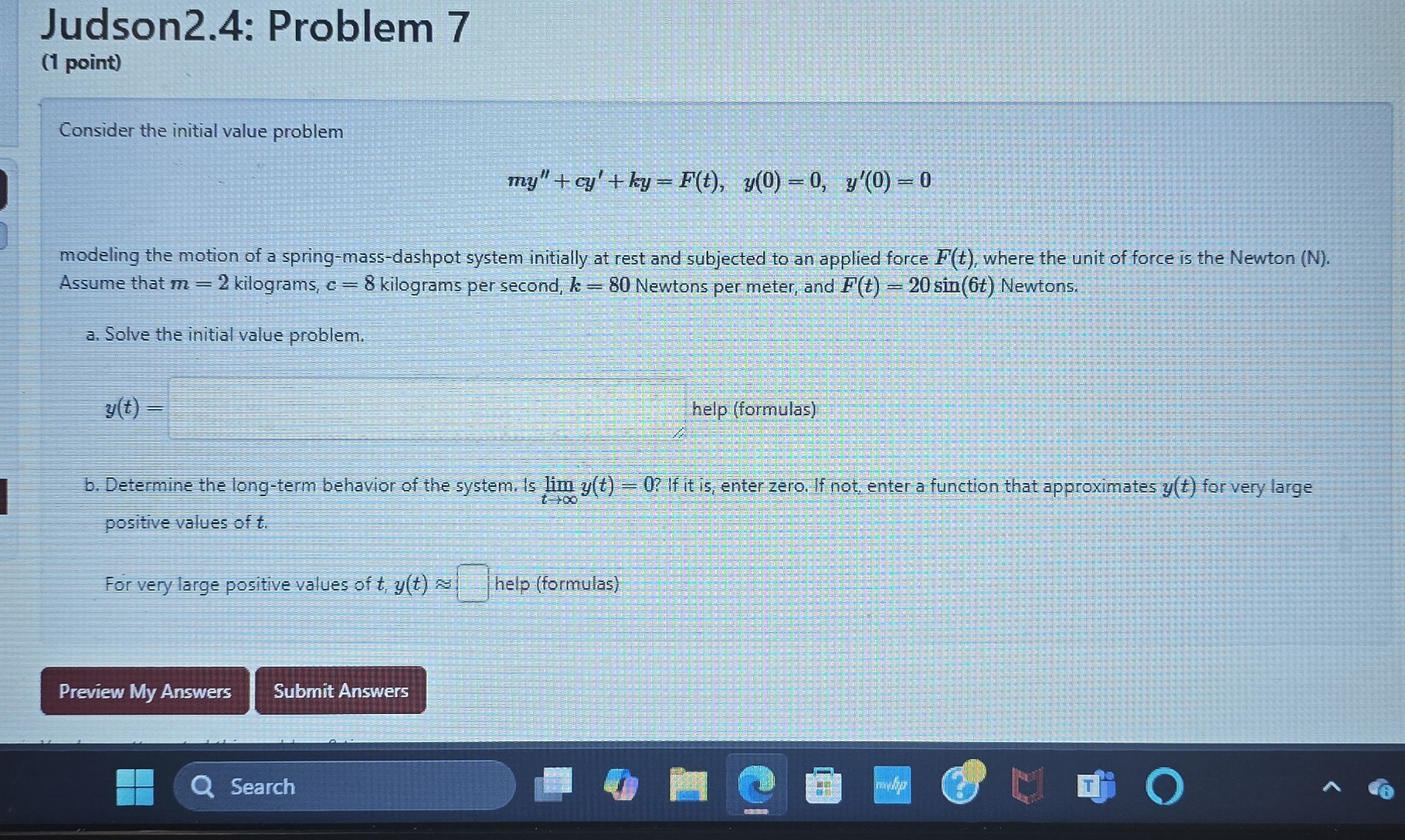 Solved Judson2.4: Problem 7(1 ﻿point)Consider the initial | Chegg.com