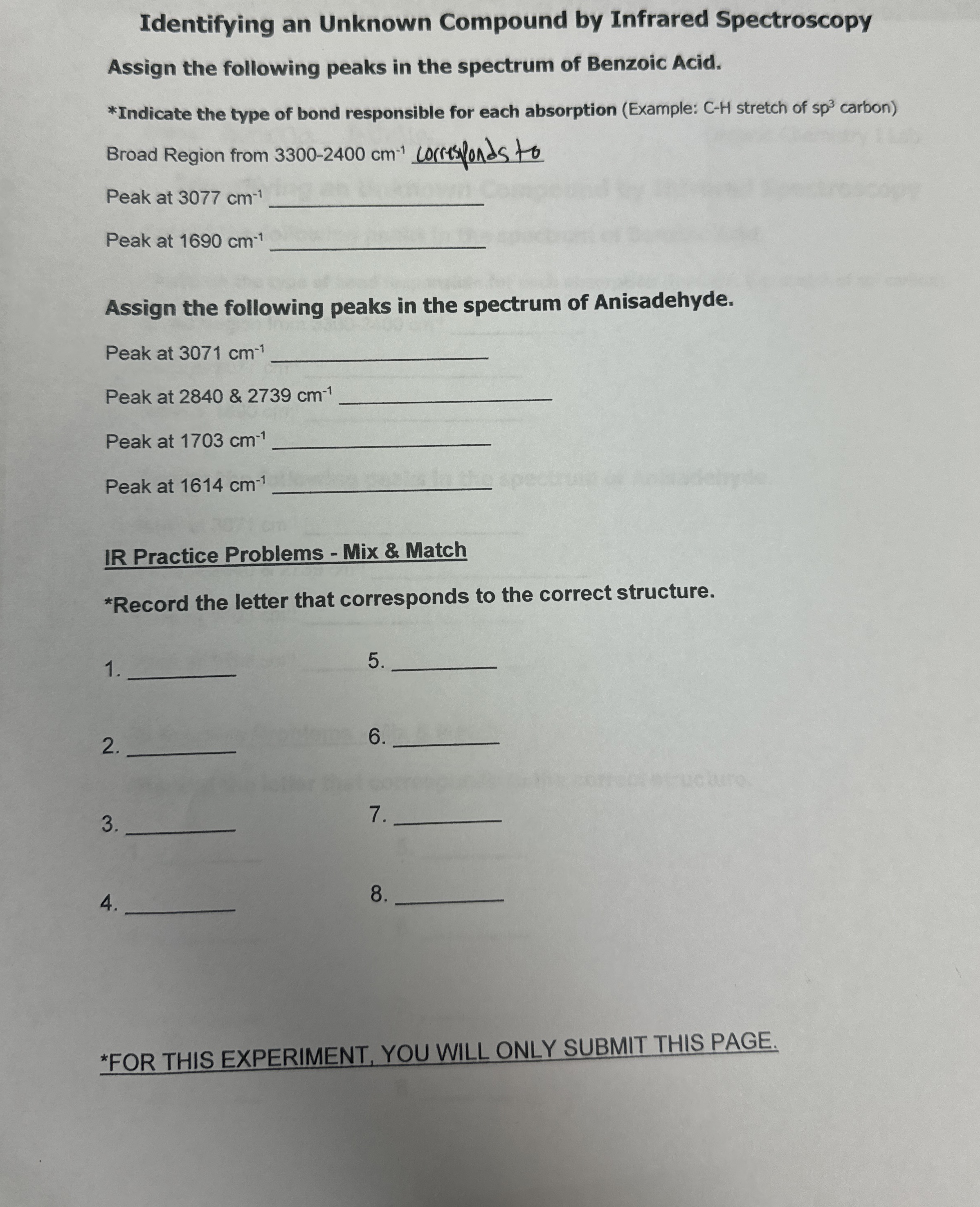 Solved Identifying an Unknown Compound by Infrared | Chegg.com