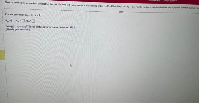 Solved Find the derivatives Rec⋅RW, and Rm Rxx=Ry=Rxy= | Chegg.com