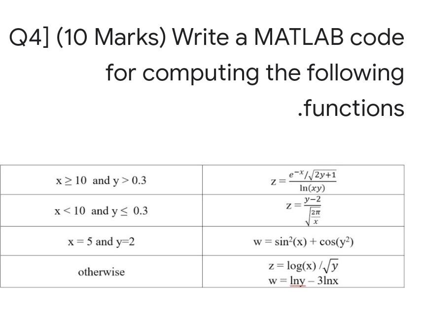 Solved Q4] (10 Marks) Write a MATLAB code for computing the | Chegg.com