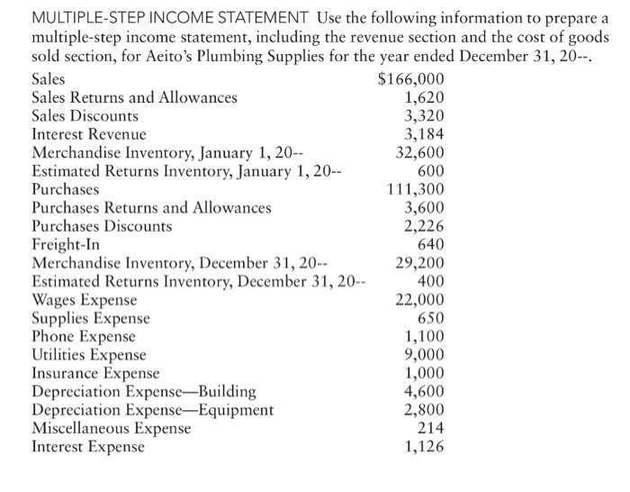 Solved MULTIPLE-STEP INCOME STATEMENT Use the following | Chegg.com