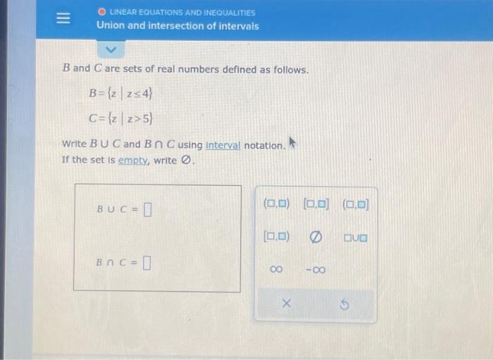 Solved = O LINEAR EQUATIONS AND INEQUALITIES Union and | Chegg.com