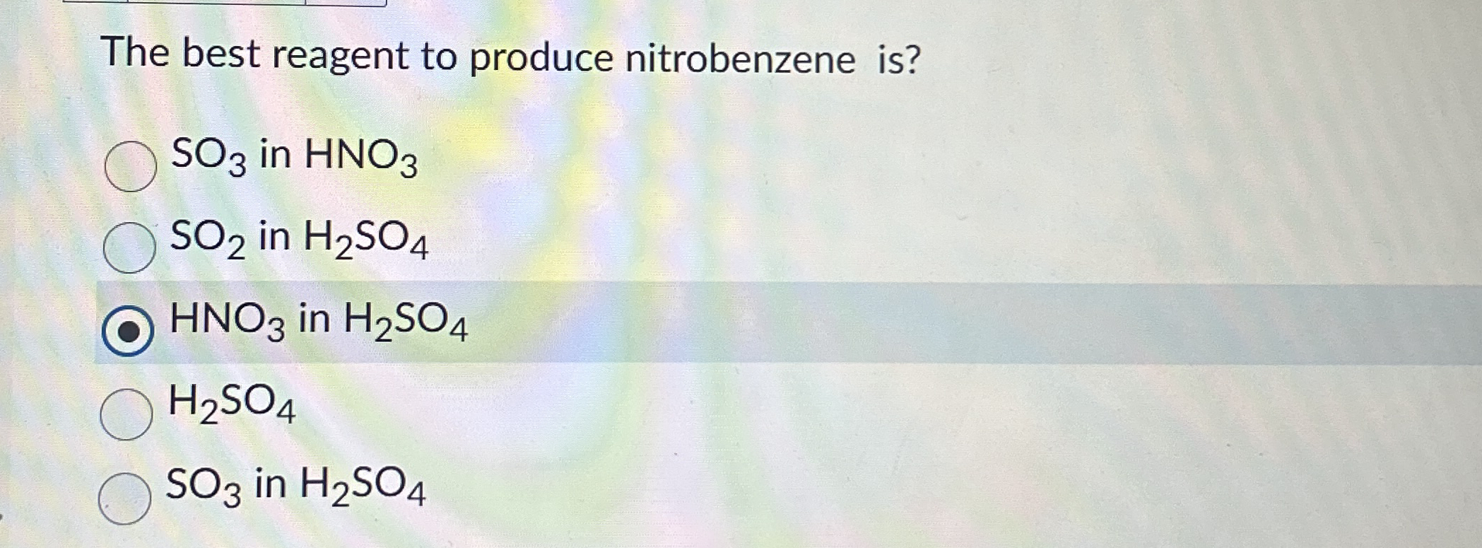 High Quality SOLUTION The best reagent to produce nitrobenzene is?SO3 ﻿in | Chegg.com