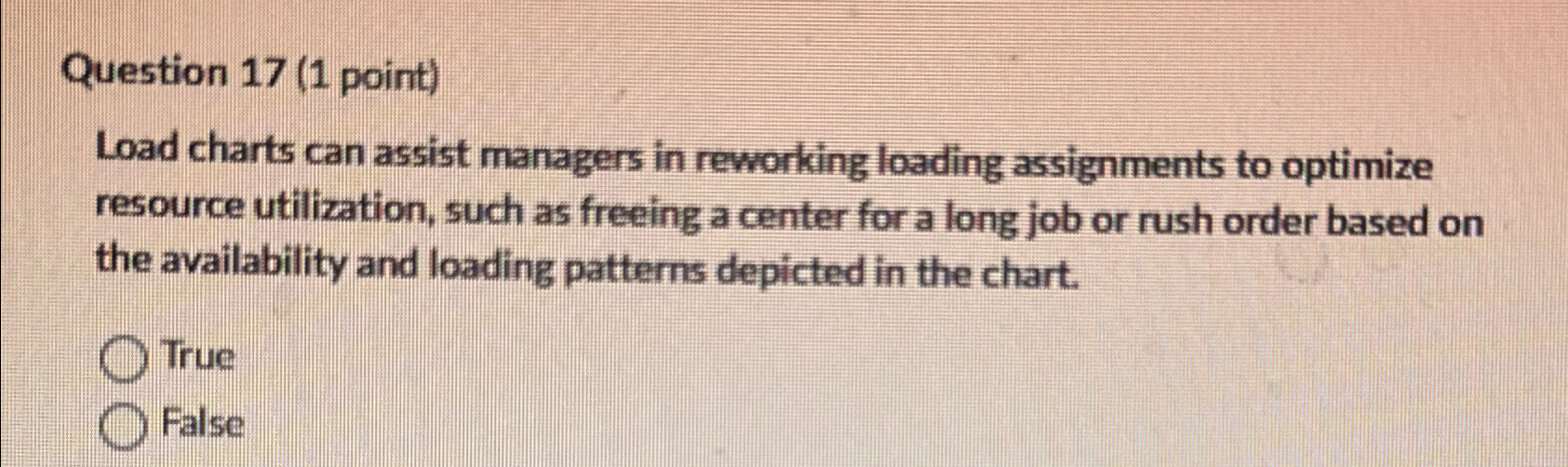 Solved Question 17 (1 ﻿point)Load charts can assist managers | Chegg.com