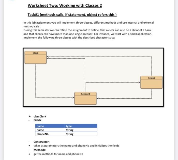 Solved Worksheet Two: Working with Classes 2 Task\#1 | Chegg.com
