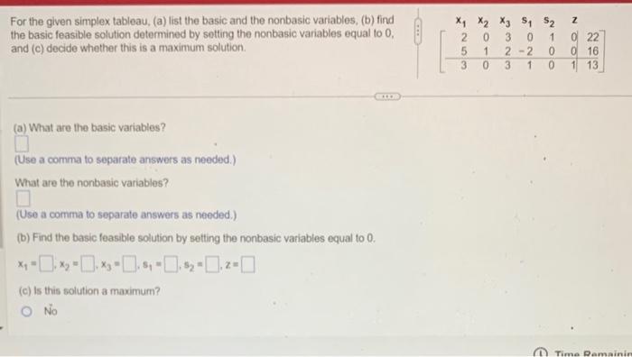 Solved For the given simplex tableau, (a) list the basic and | Chegg.com