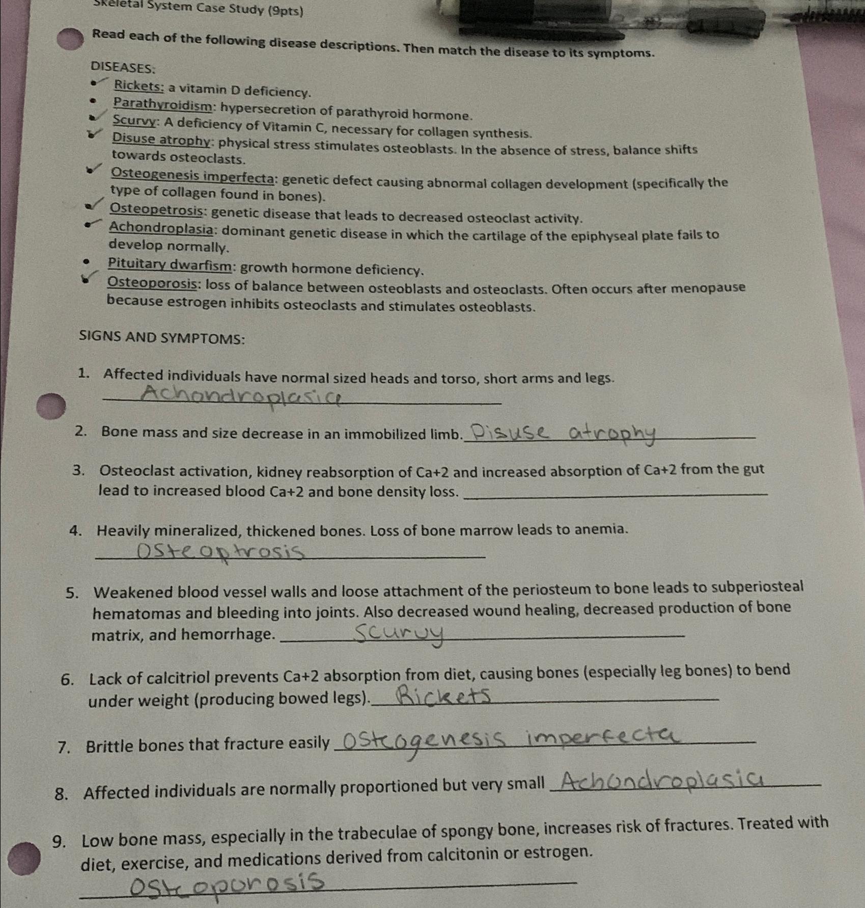 Solved Skeletal System Case Study (9pts)Read each of the | Chegg.com