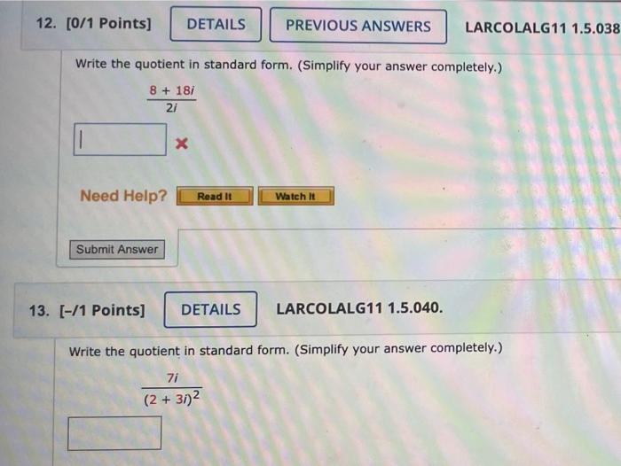 Solved 12. [0/1 Points] DETAILS PREVIOUS ANSWERS LARCOLALG11 | Chegg.com