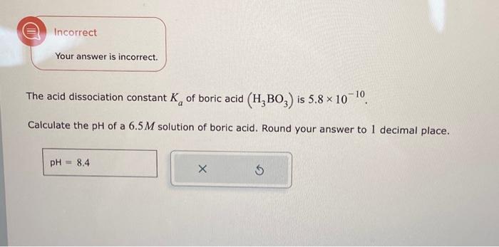 Solved The acid dissociation constant Ka of boric acid | Chegg.com