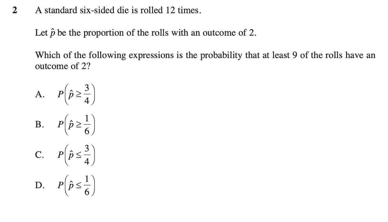 Solved 2 ﻿A standard six-sided die is rolled 12 ﻿times.Let | Chegg.com
