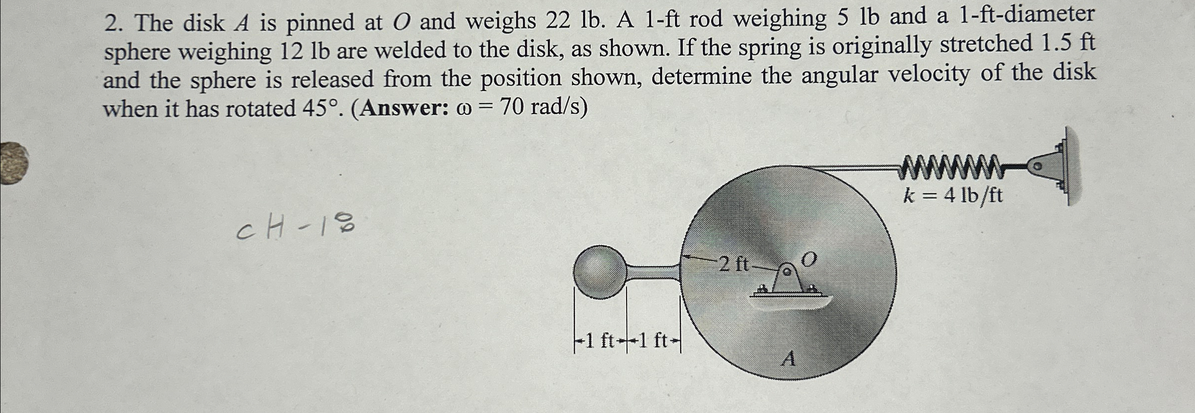 Solved The disk A ﻿is pinned at O ﻿and weighs 22lb. ﻿A 1-ft | Chegg.com